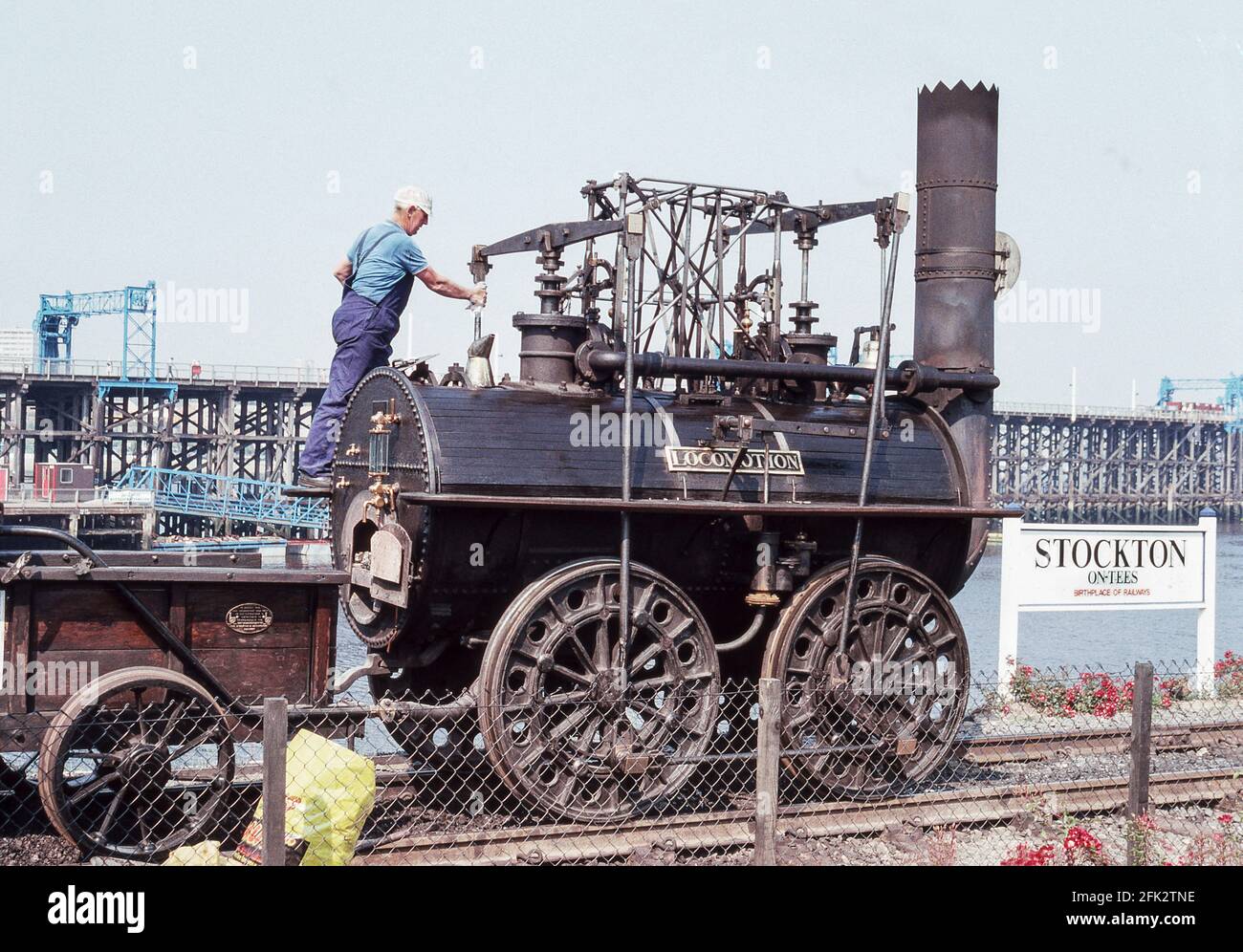 Man driving a replica of the train called 'Locomotion'.This was at the ...