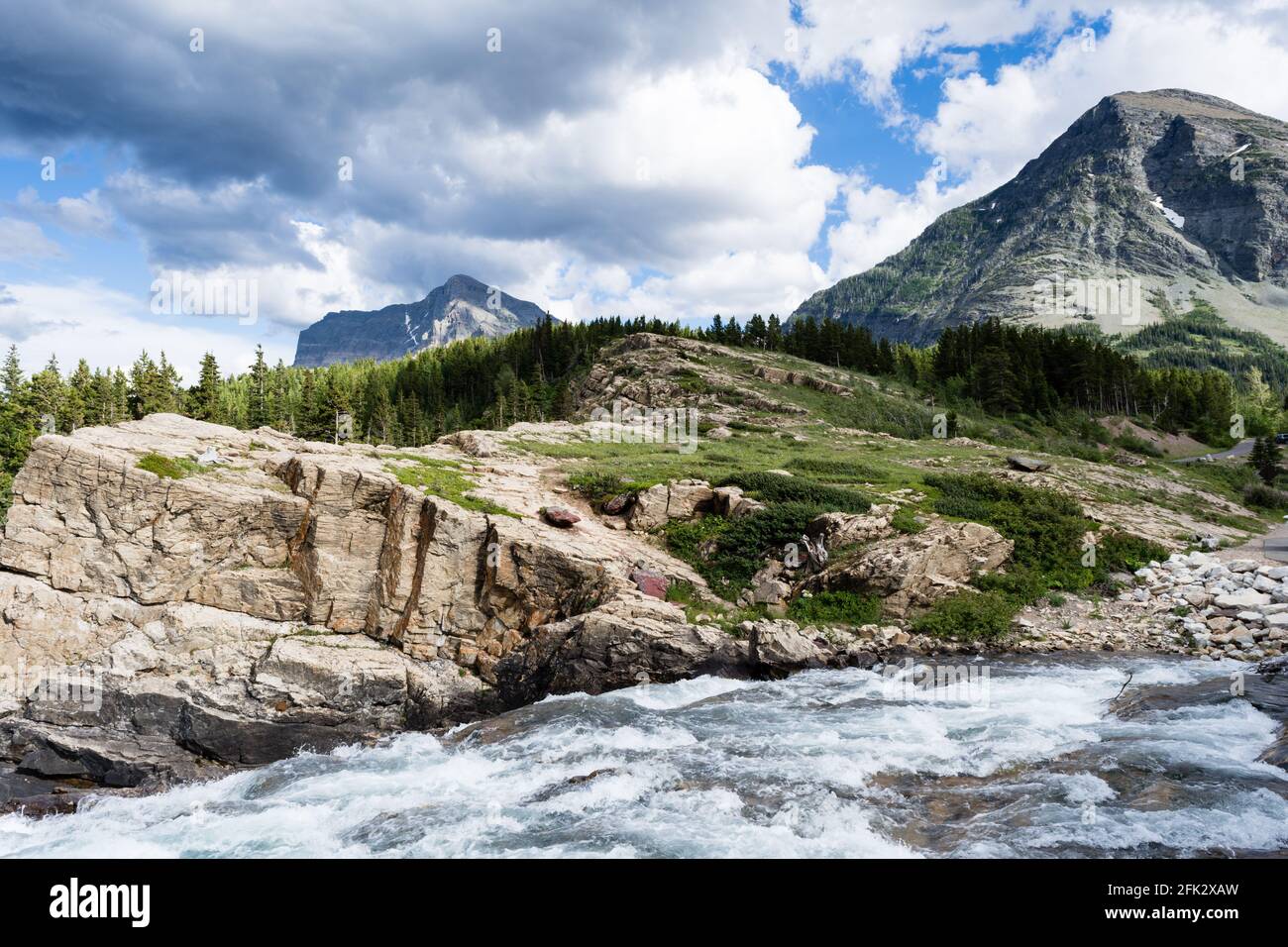 Alpine scenery in Many Glacier area of Glacier National Park in Montana ...