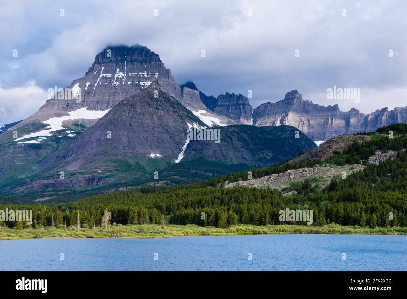 Sunrise over Lake Swiftcurrent in Many Glacier area of Glacier National ...
