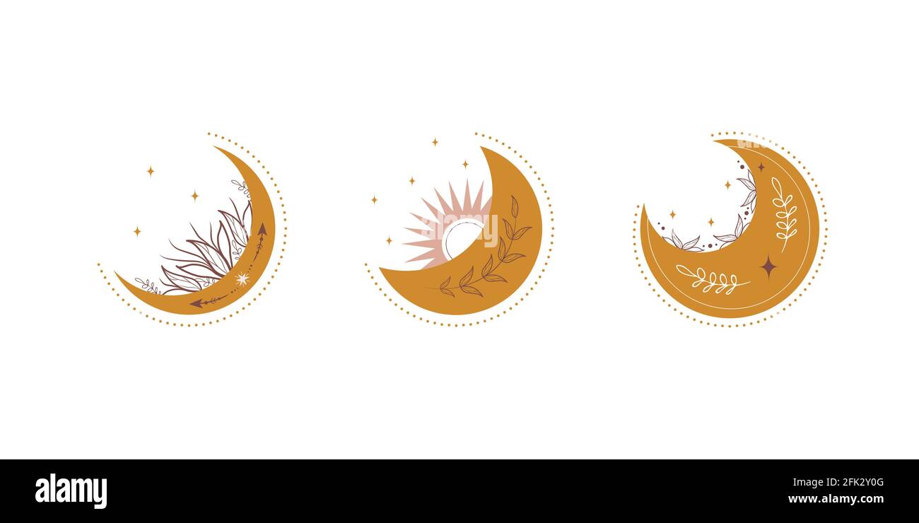 Set of abstract aesthetic moons. Scandinavian design for wallpaper and ...