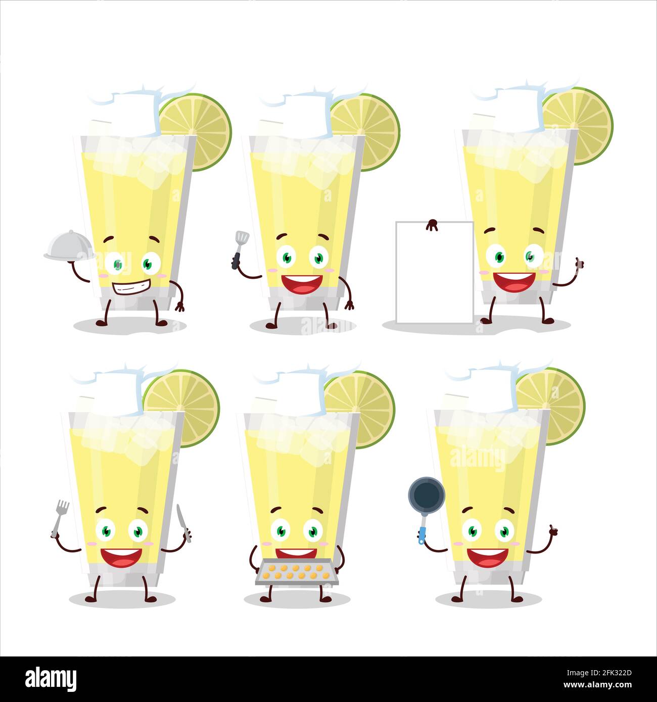 Cartoon character of lemonade with various chef emoticons. Vector ...