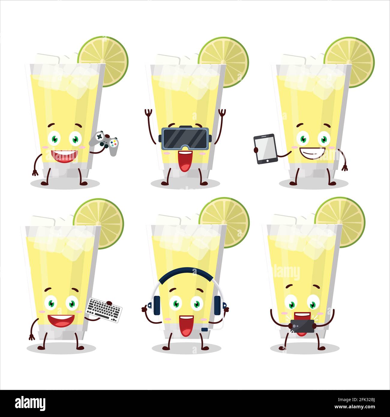 Lemonade cartoon character are playing games with various cute ...