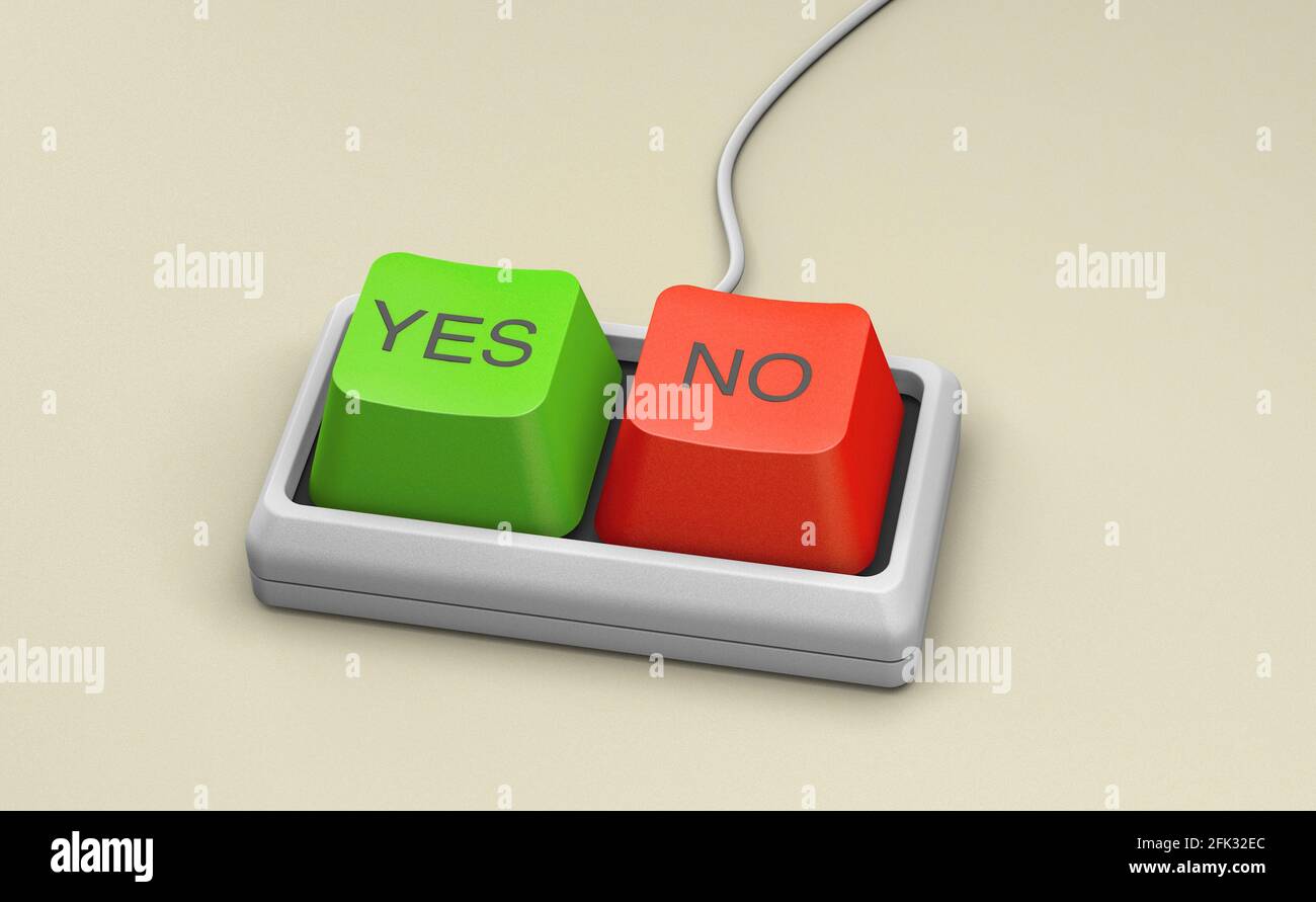 Keyboard with YES and NO keys on a yellow background. 3d render Stock ...