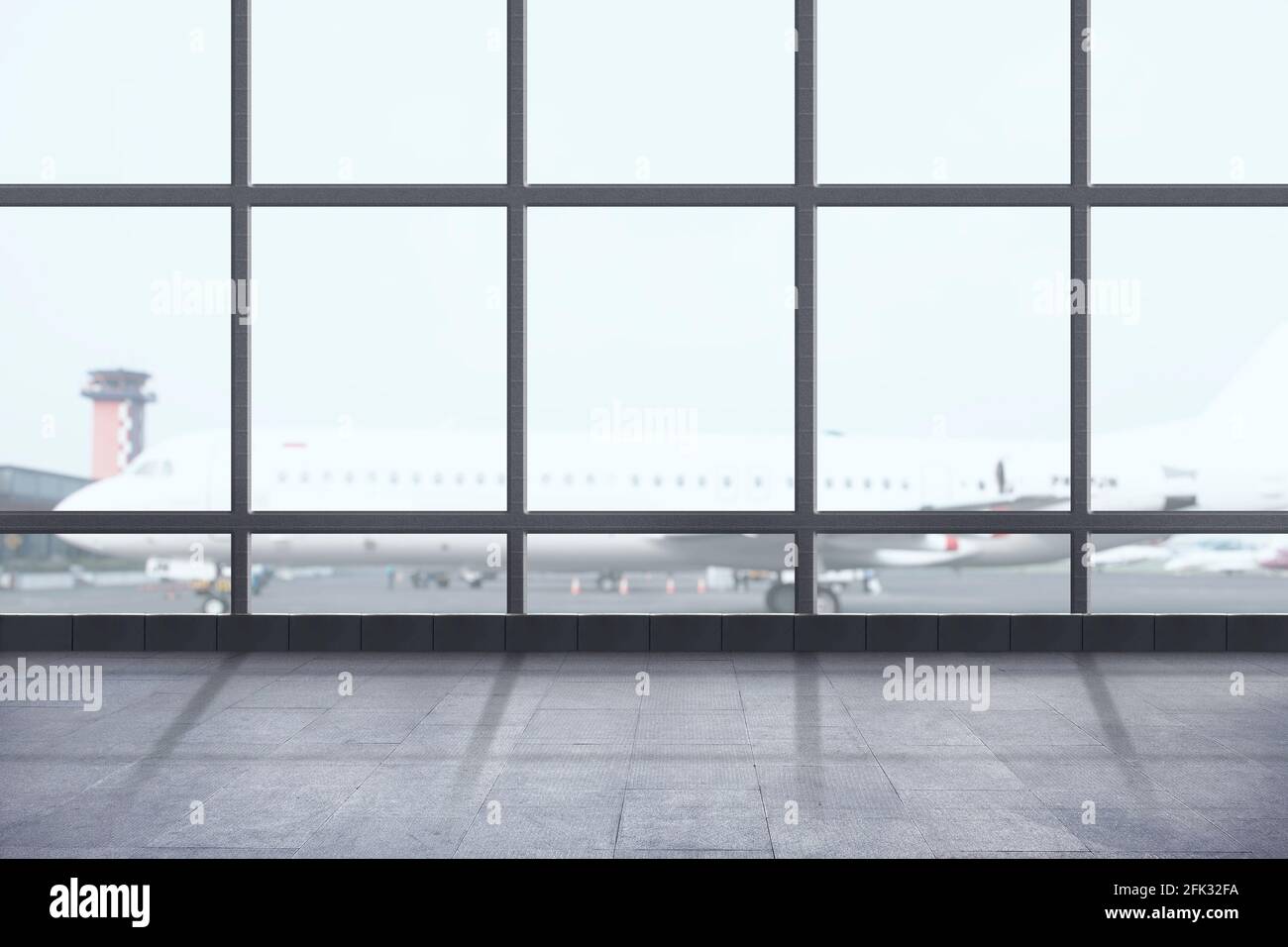 Airport terminal view with the plane on the runway Stock Photo - Alamy
