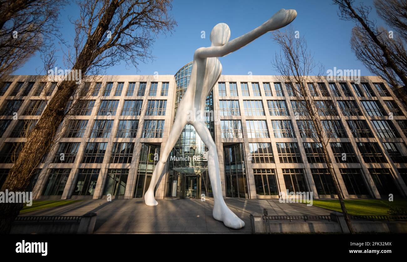 Munich, Germany. 21st Apr, 2021. The sculpture "Walking Man" by ...