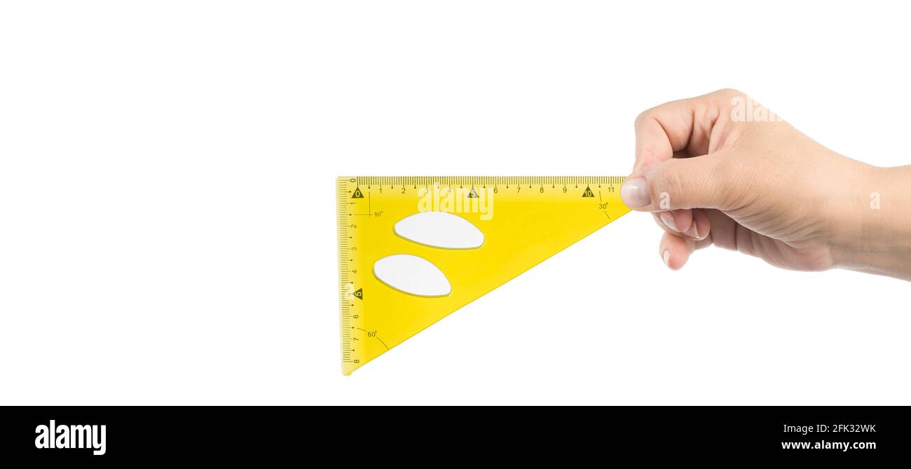 woman hand holding school ruler, isolated on white background, space ...