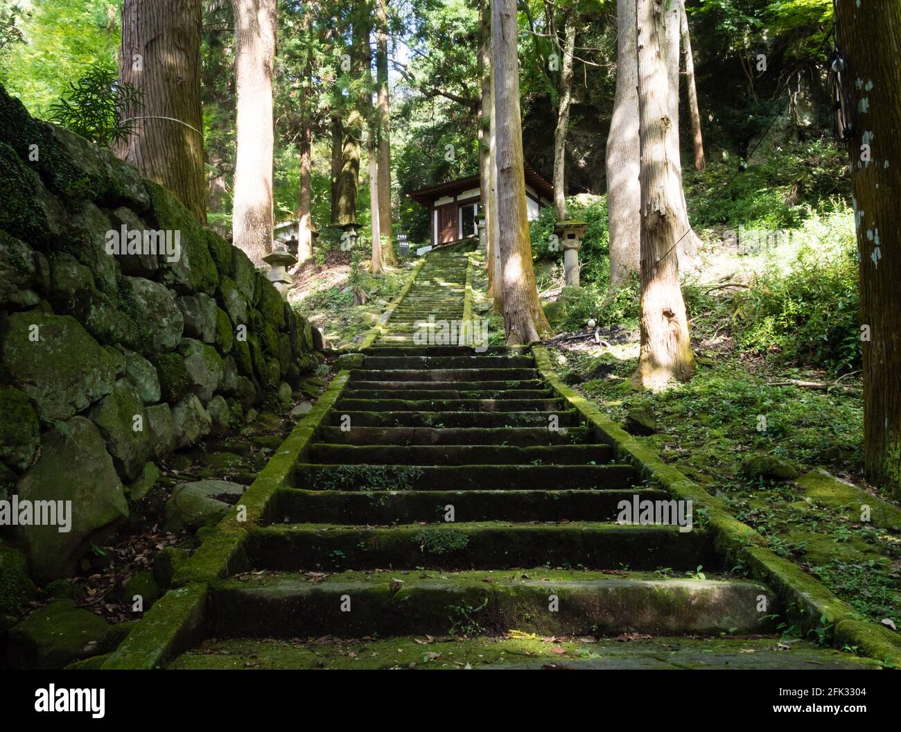 Stone steps leading to a mountain temple - at Iwatoji temple, Kunisaki ...