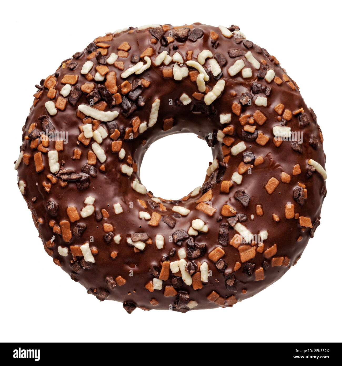 Isolated objects: fresh chocolate doughnut, on white background Stock ...