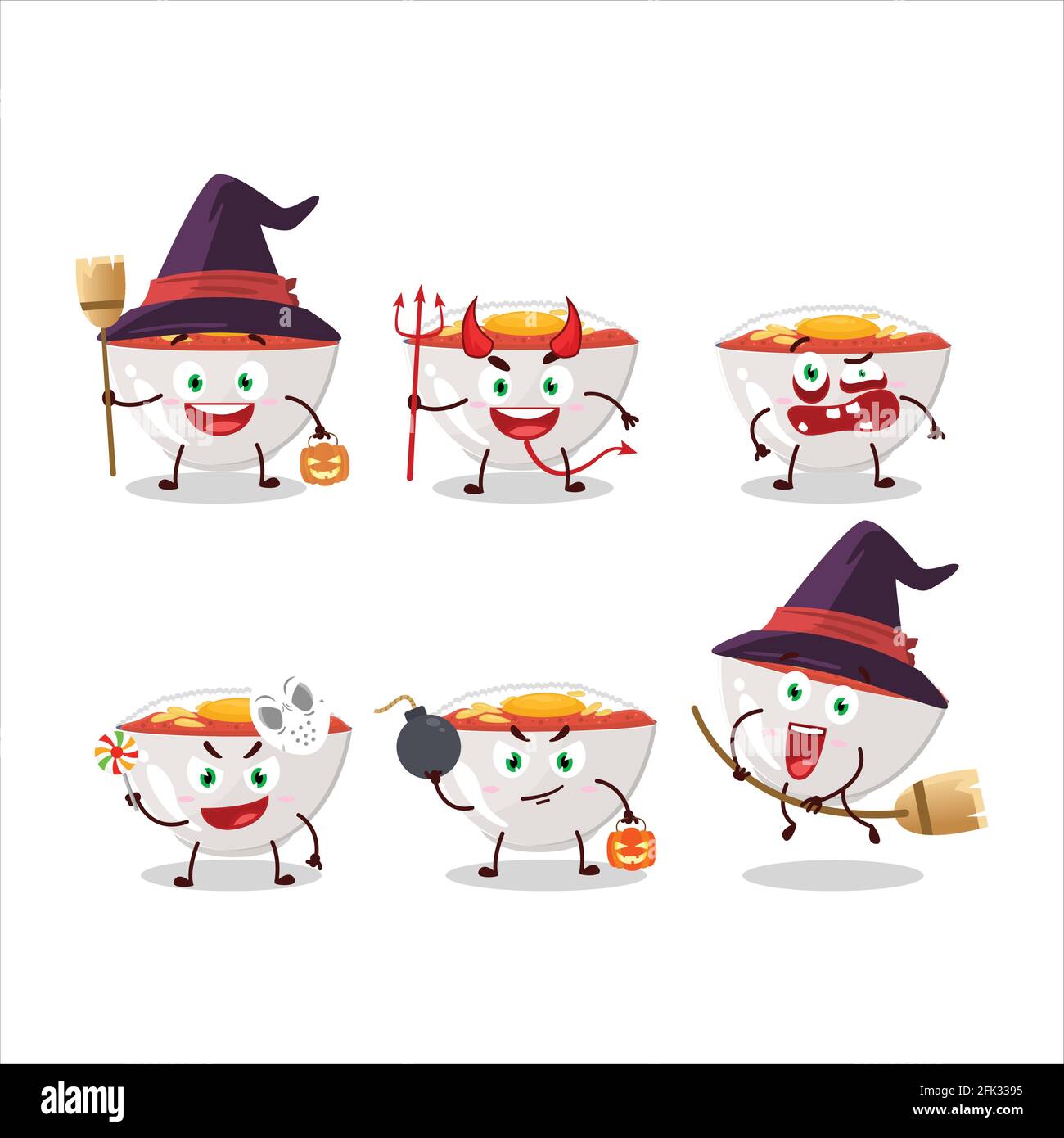 Halloween expression emoticons with cartoon character of gyudon. Vector ...