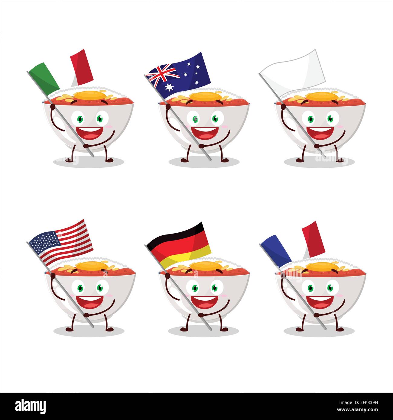Gyudon cartoon character bring the flags of various countries. Vector ...