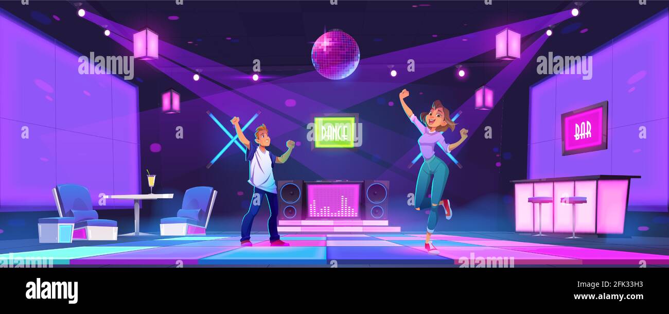 Young people dance at night club disco party, man and woman dancing ...