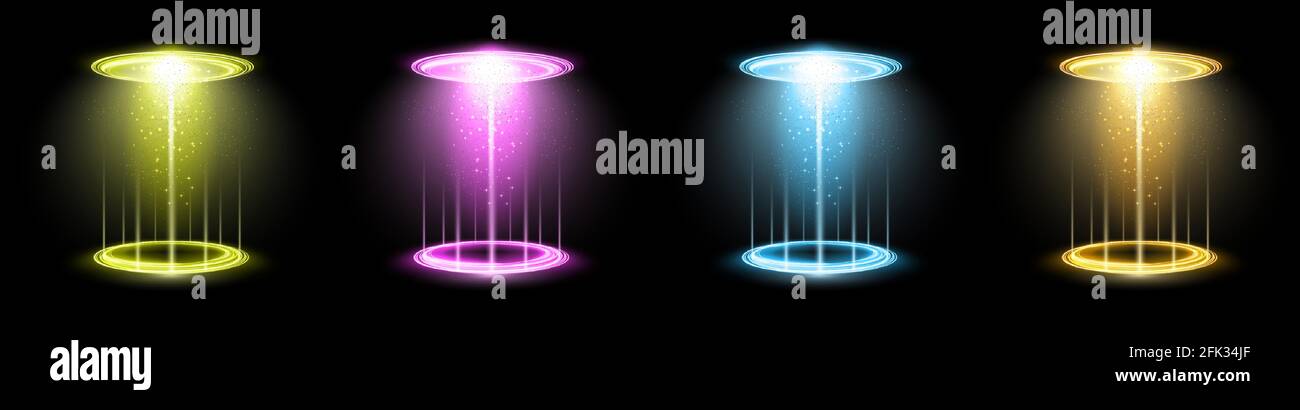 Color hologram portals set. Magic fantasy portal. Magic circle teleport ...