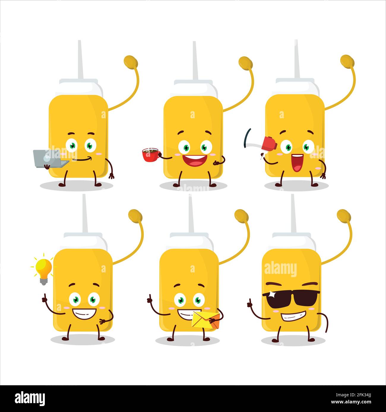 Sauce cartoon character with various types of business emoticons ...