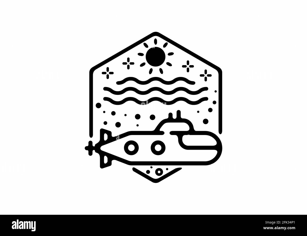 Black line art illustration of submarine in hexagon shape design Stock ...