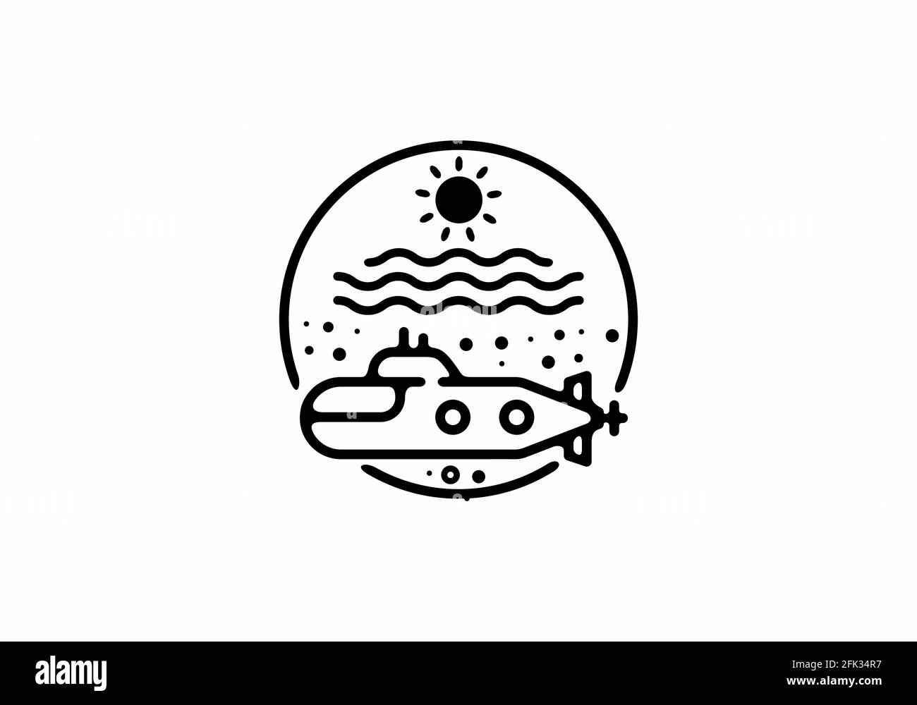 Black line art illustration of submarine in circle shape design Stock ...