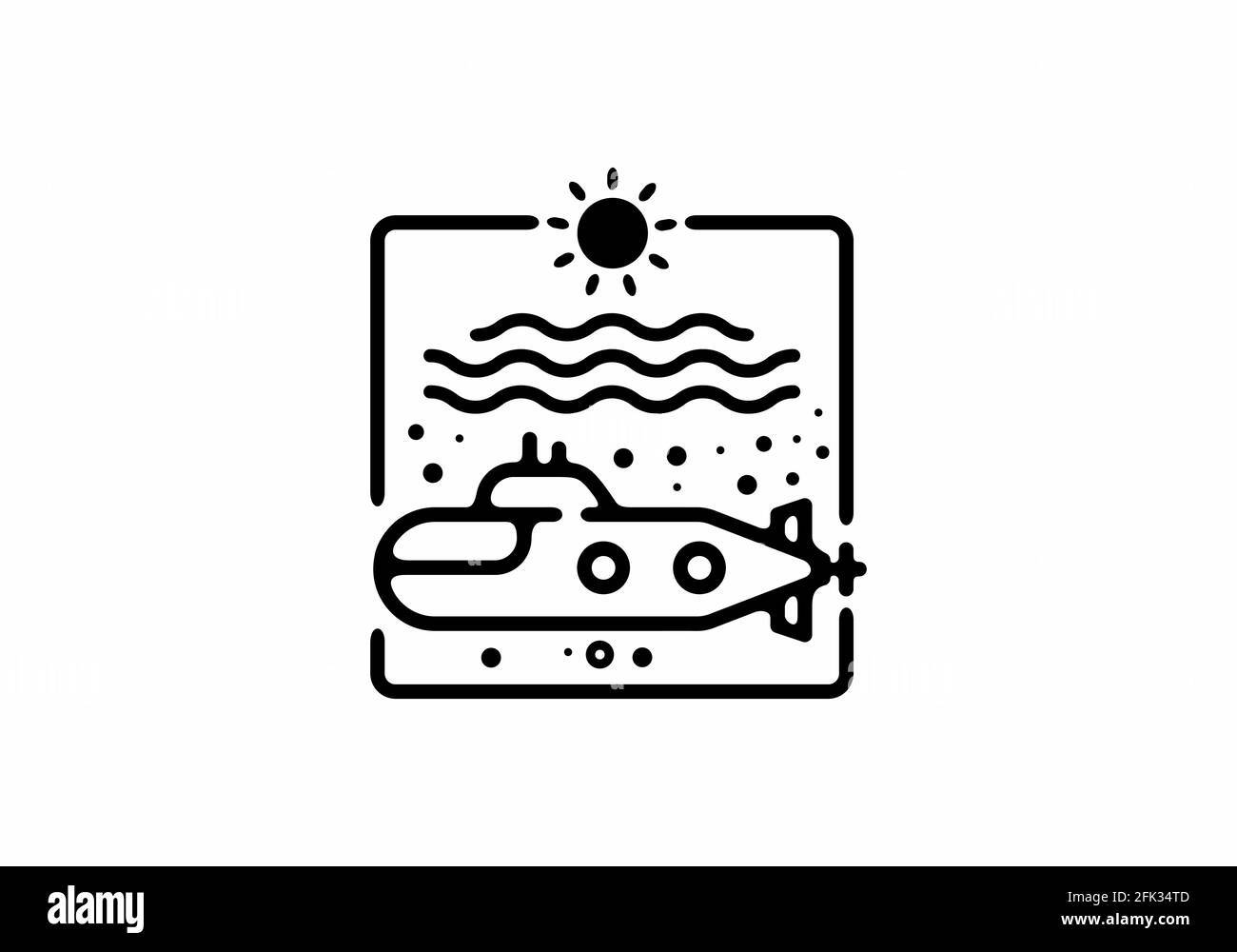 Black line art illustration of submarine in square shape design Stock ...