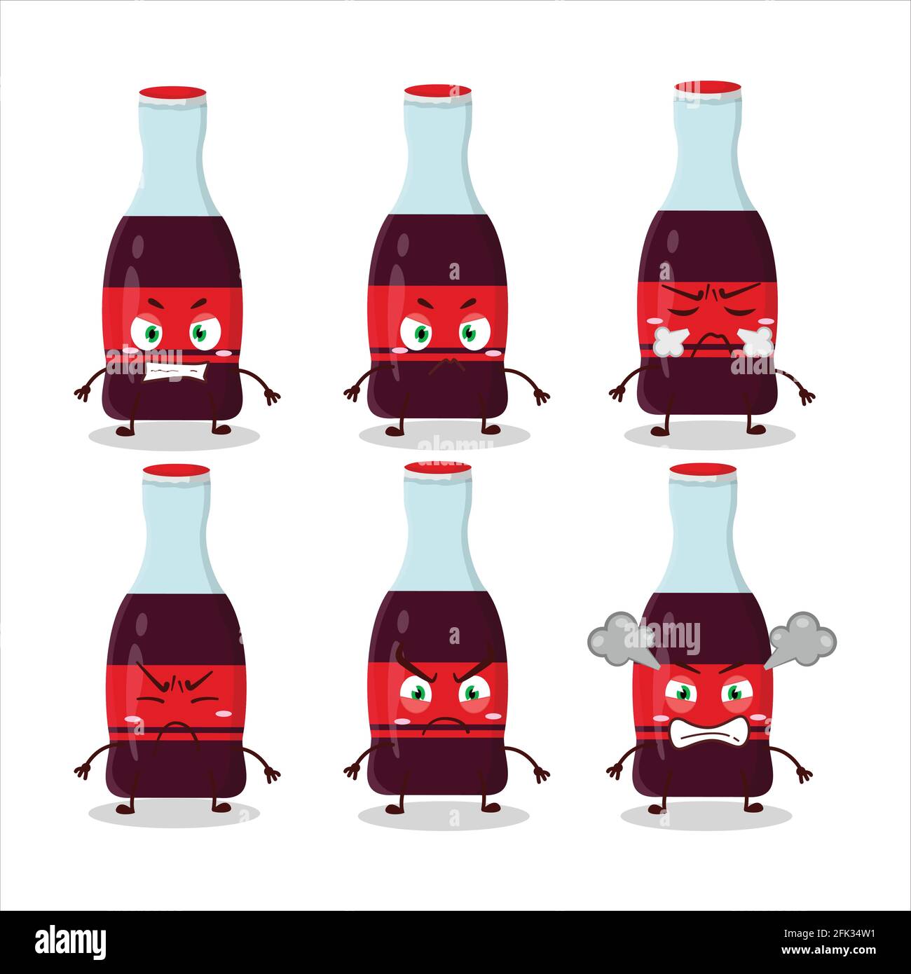 Soda bottle cartoon character with various angry expressions. Vector ...