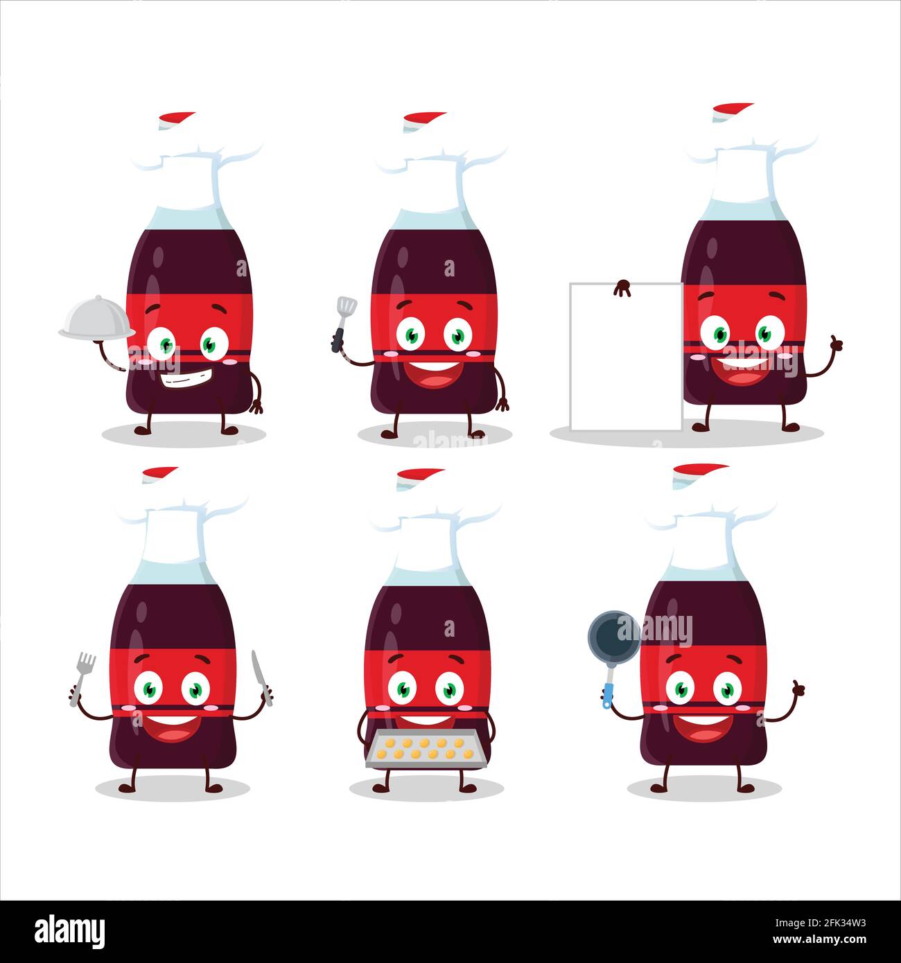 Cartoon character of soda bottle with various chef emoticons. Vector ...