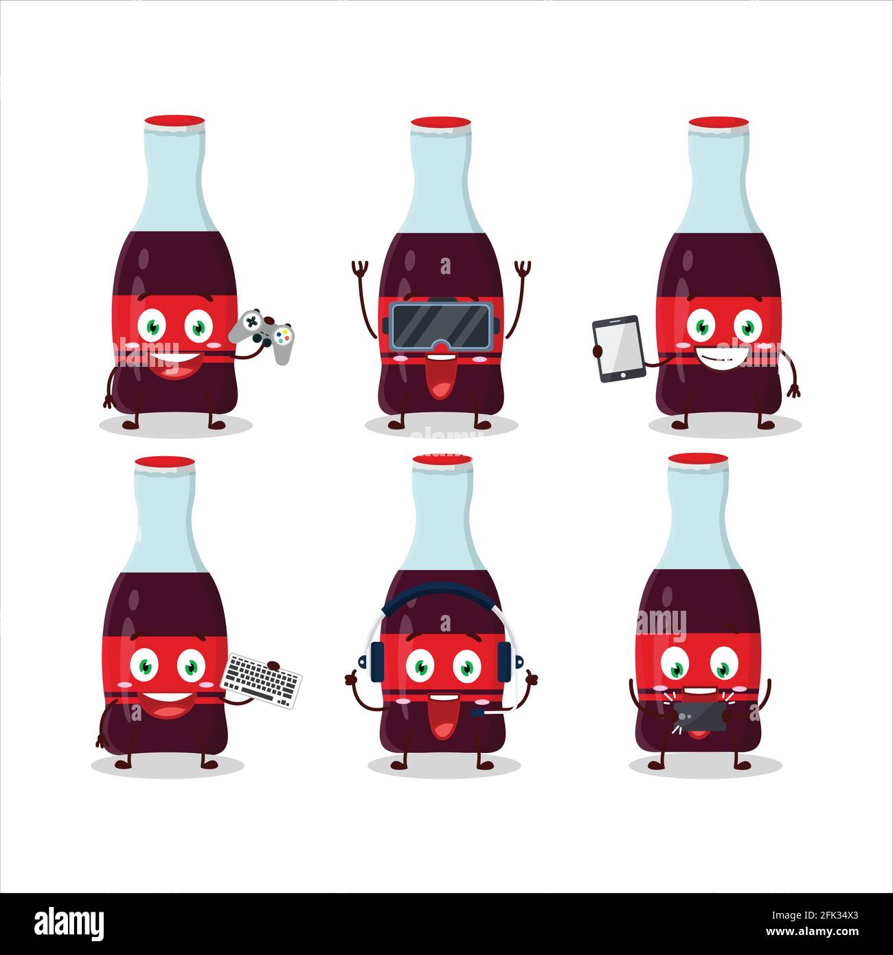 Soda bottle cartoon character are playing games with various cute ...