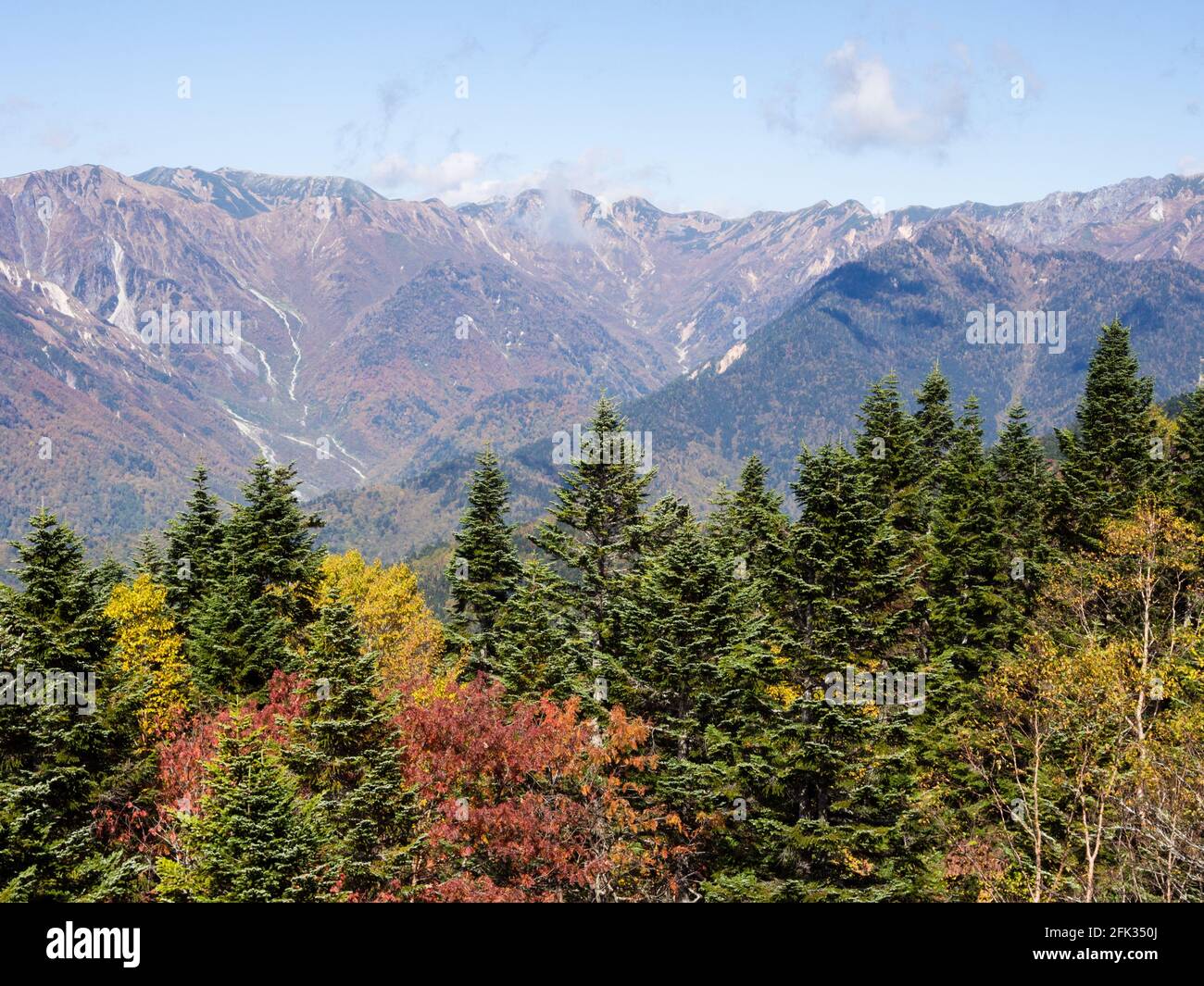 Early fall colors in Japanese Alps - view from Shin-Hotaka ropeway in ...