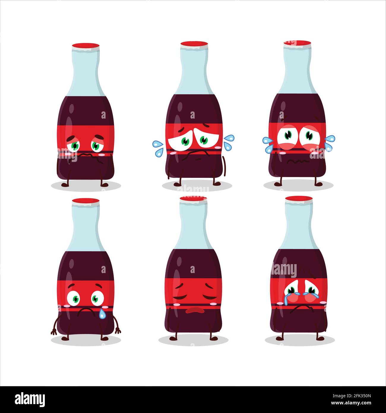 Soda bottle cartoon character with sad expression. Vector illustration ...