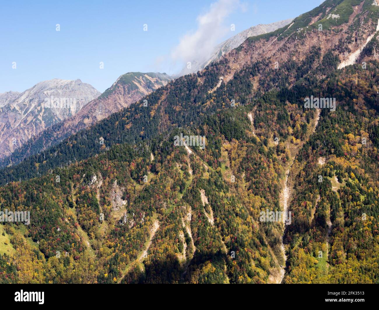 Early fall colors in Japanese Alps - view from Shin-Hotaka ropeway in ...