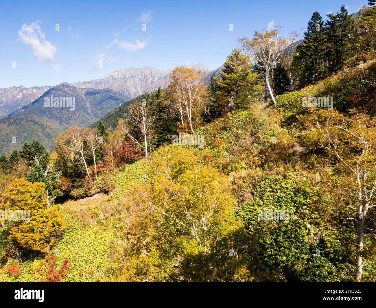 Early fall colors in Japanese Alps - view from Shin-Hotaka ropeway in ...