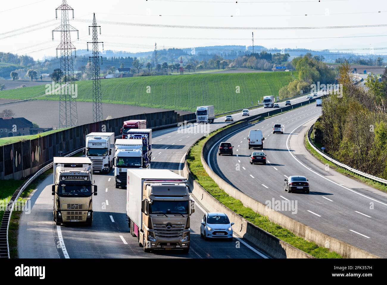 strengberg, austria, 27 april 2021, trucks on highway a1 westautobahn ...