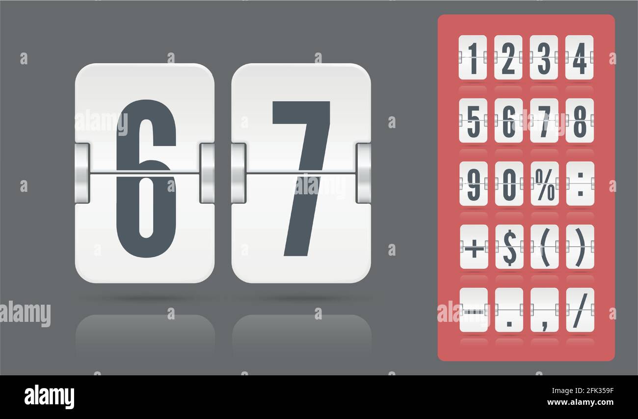 Flip Number And Symbol Scoreboard With Reflections On Gray Background