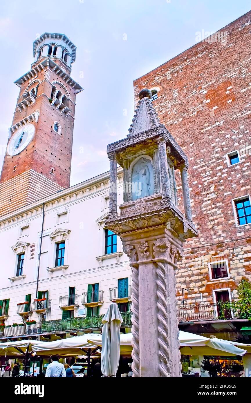 Historic landmarks of Verona - Aedicula (small shrine) Column and the ...