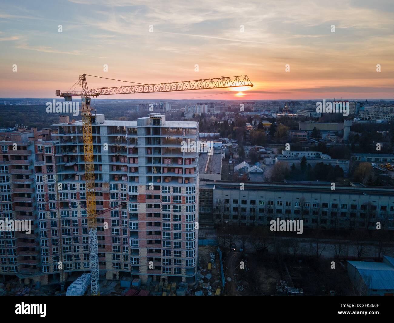 aerial view of apartment construction site with crane Stock Photo - Alamy