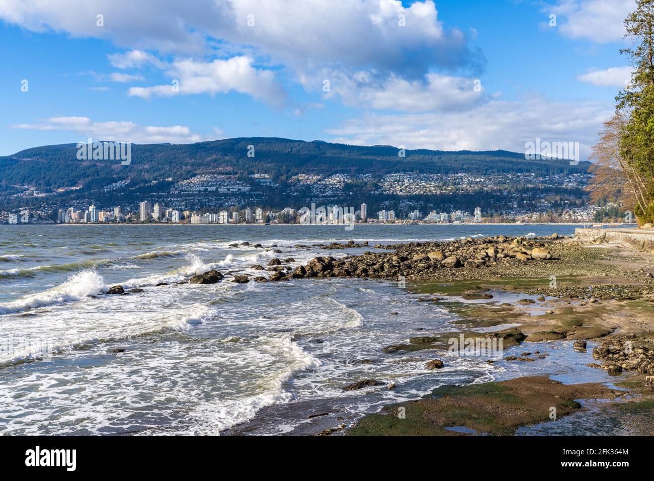 Zeus Beach, Stanley Park Seawall. West Vancouver cityscape in the ...
