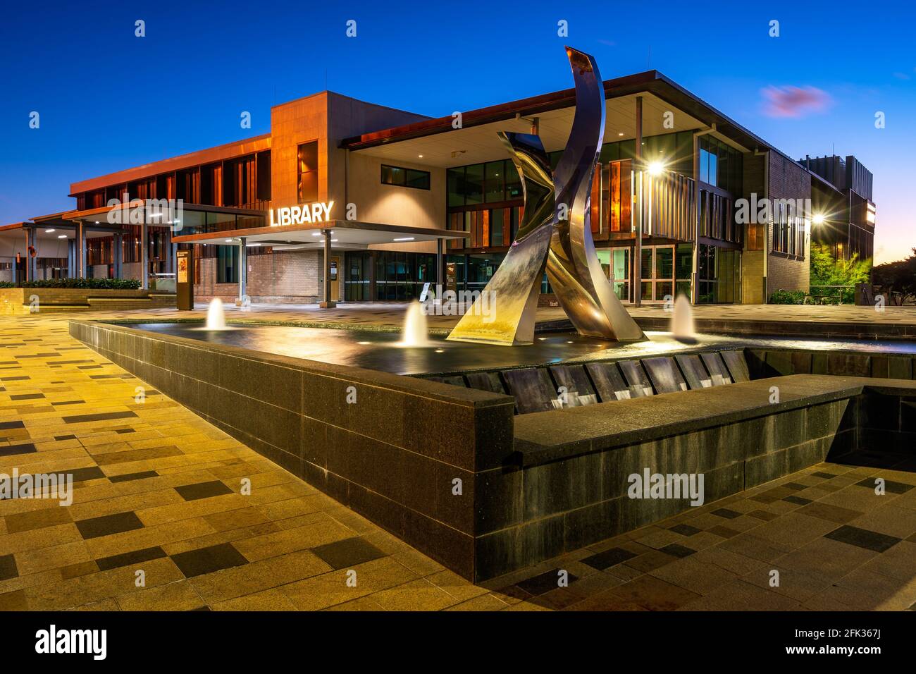 Toowoomba, Queensland, Australia - Public library building at night ...