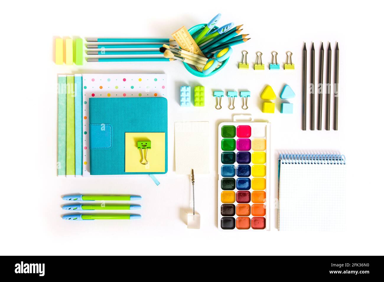 school tools on white background. top view.back to school, school ...