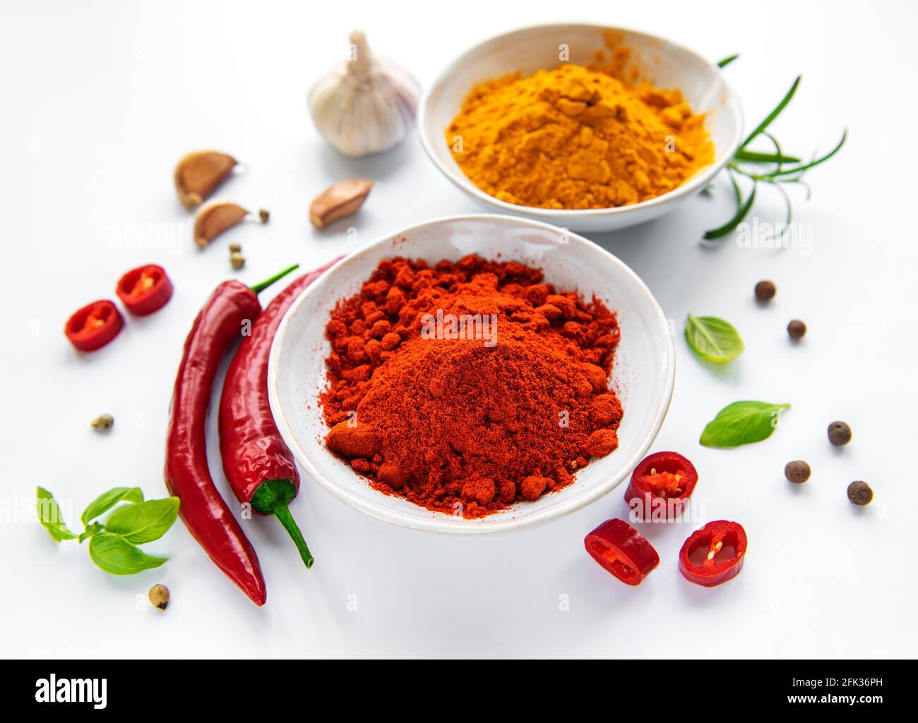 Various spices isolated on white background, top view Stock Photo - Alamy