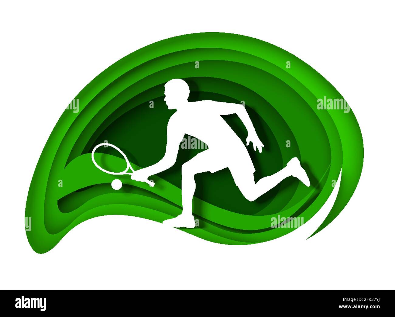 Tennis player with racket and ball white silhouette, vector paper cut ...