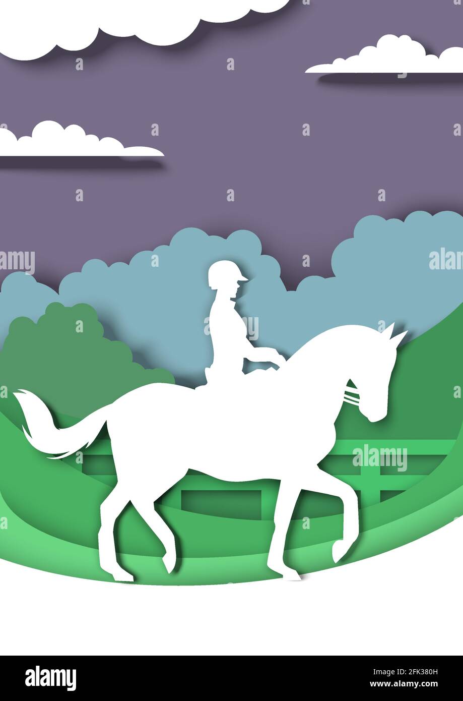Dressage horse and rider silhouettes, vector illustration in paper art ...