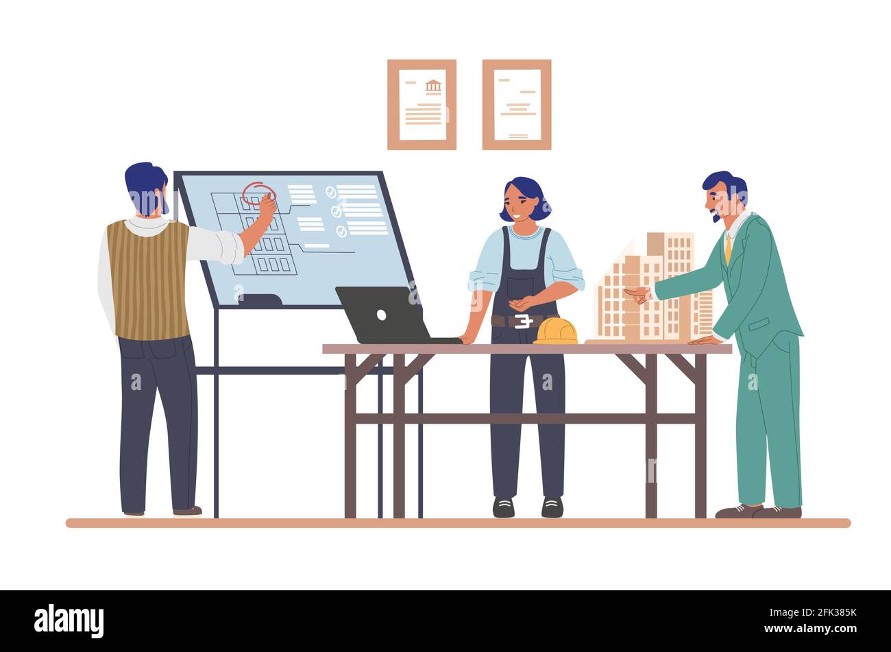 Architects working on architecture project of modern house building ...