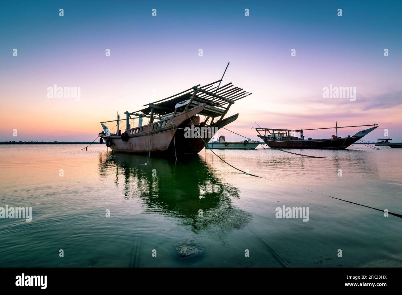 Boats on Dammam sea side with sunrise background view. Dammam, Saudi ...