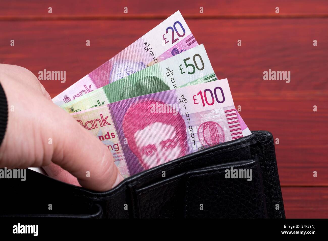 Scottish money - Pounds in a black wallet Stock Photo - Alamy