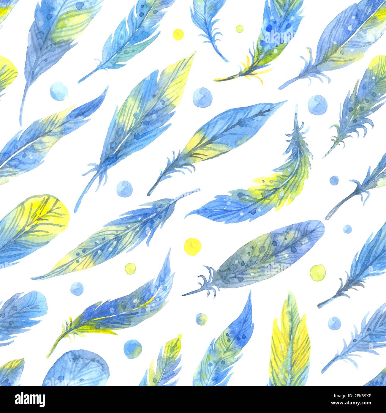 Watercolor seamless boho pattern with feathers. Hand Painted ...