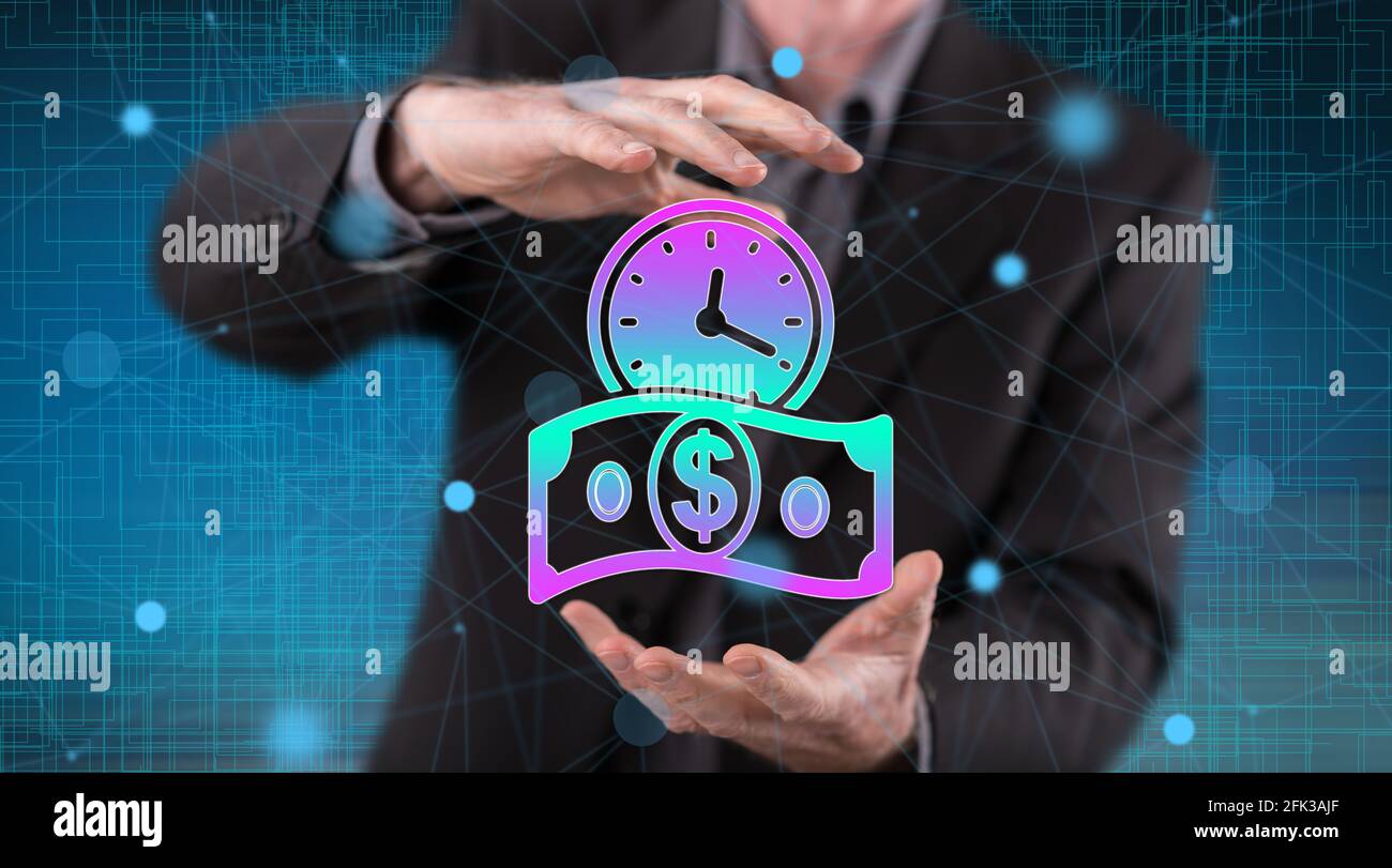 Time is money concept between hands of a man in background Stock Photo ...