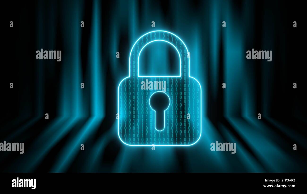 Security concept - binary code into closed padlock on digital ...