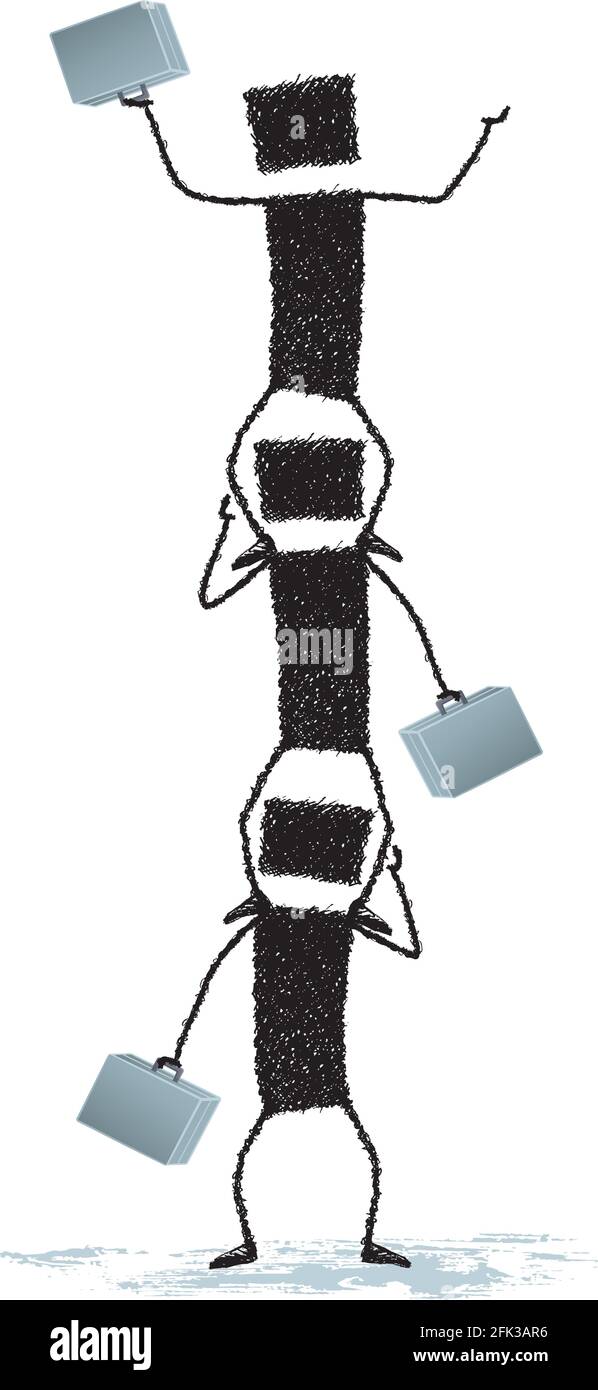 Three stick figures one on the shoulders of another climb Stock Vector ...