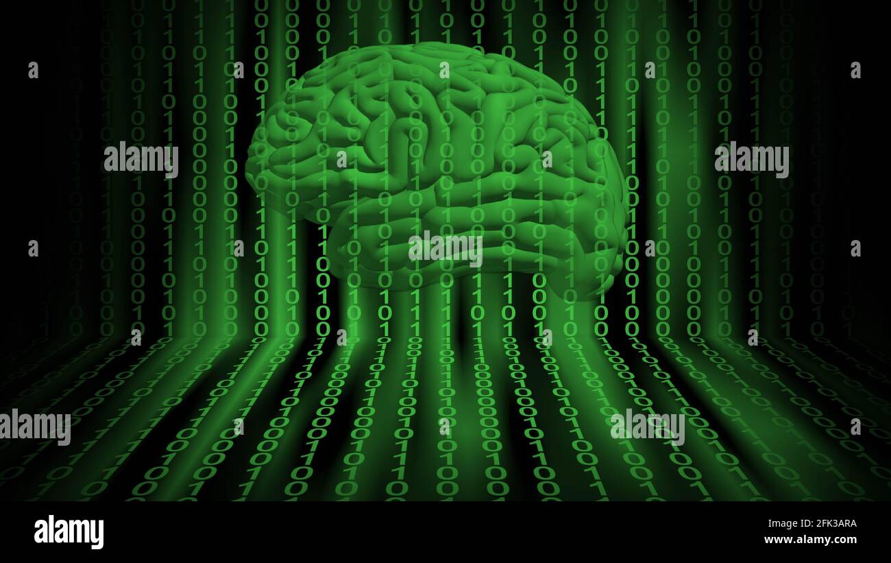 Security concept in green design - human brain in digital background ...