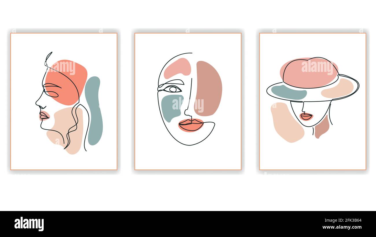 Set of abstract female portraits drawn one line Stock Vector Image ...