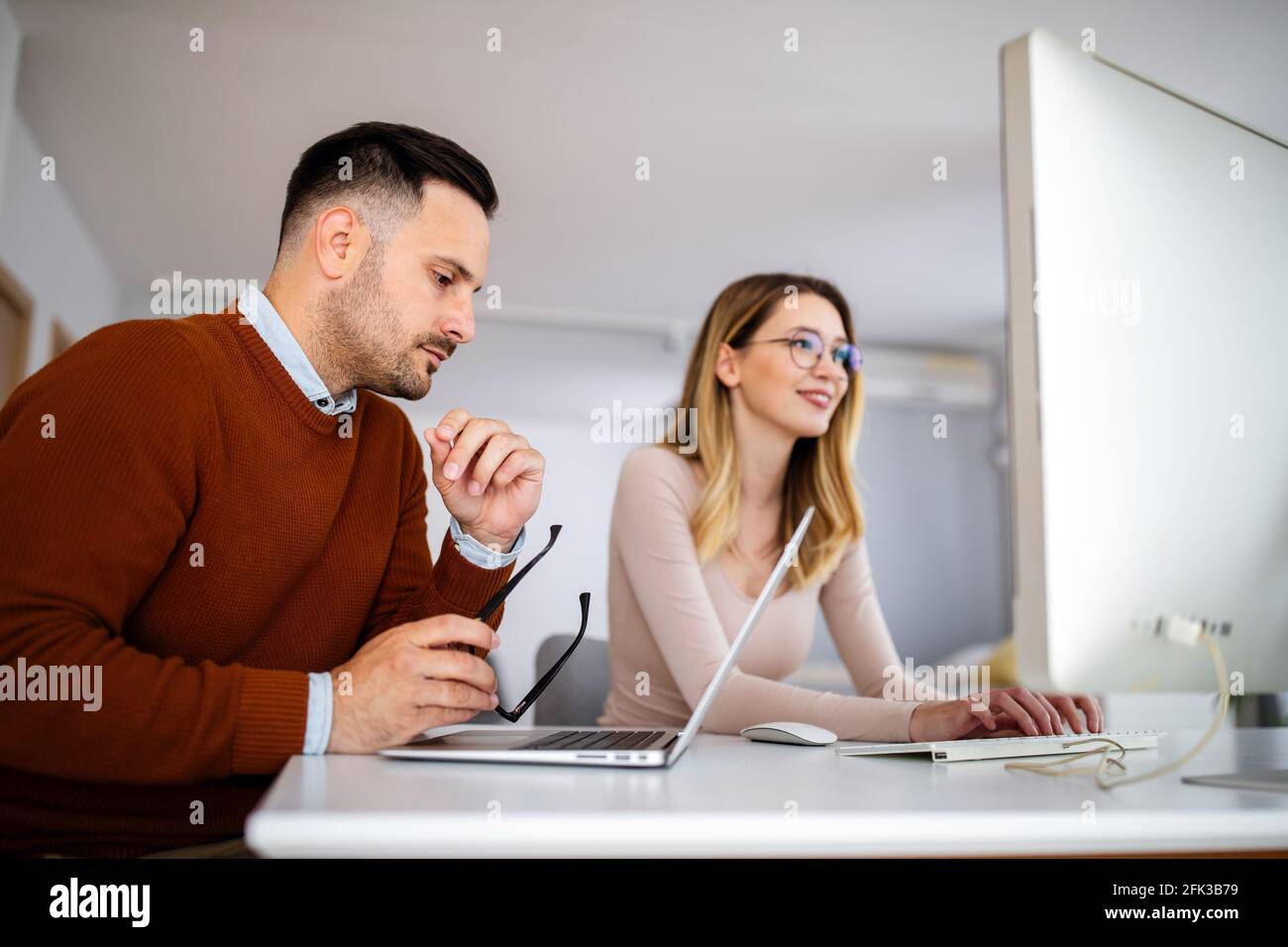 Young creative managers team working with new startup project in office ...