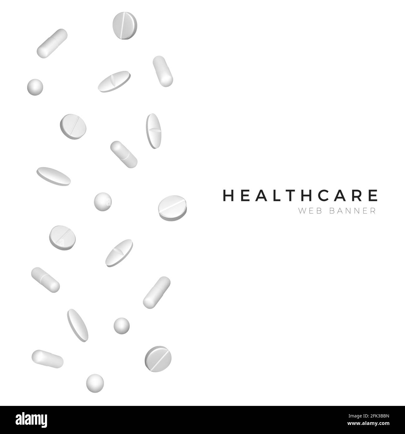 Set of different white realistic pills for poster or banner design ...