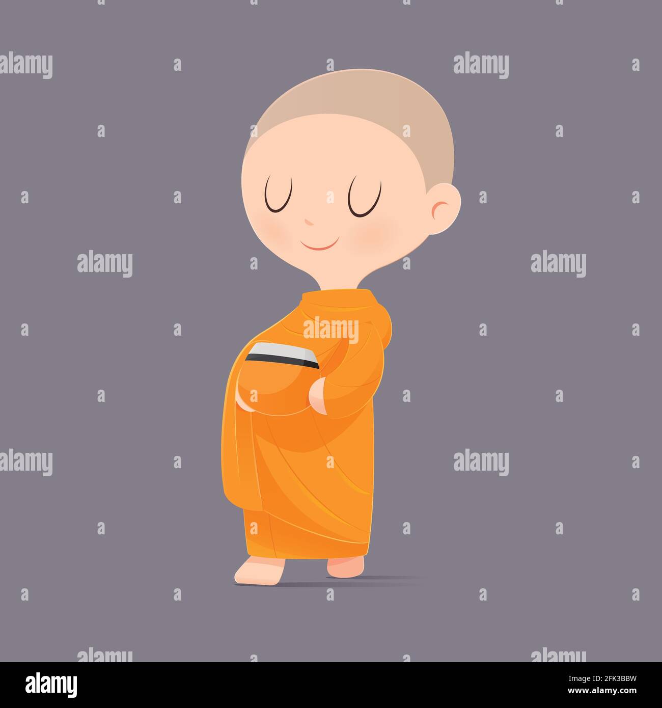 Cartoon Buddhist Monk Of Southeast Asia. Receive Food Offerings. Vector ...