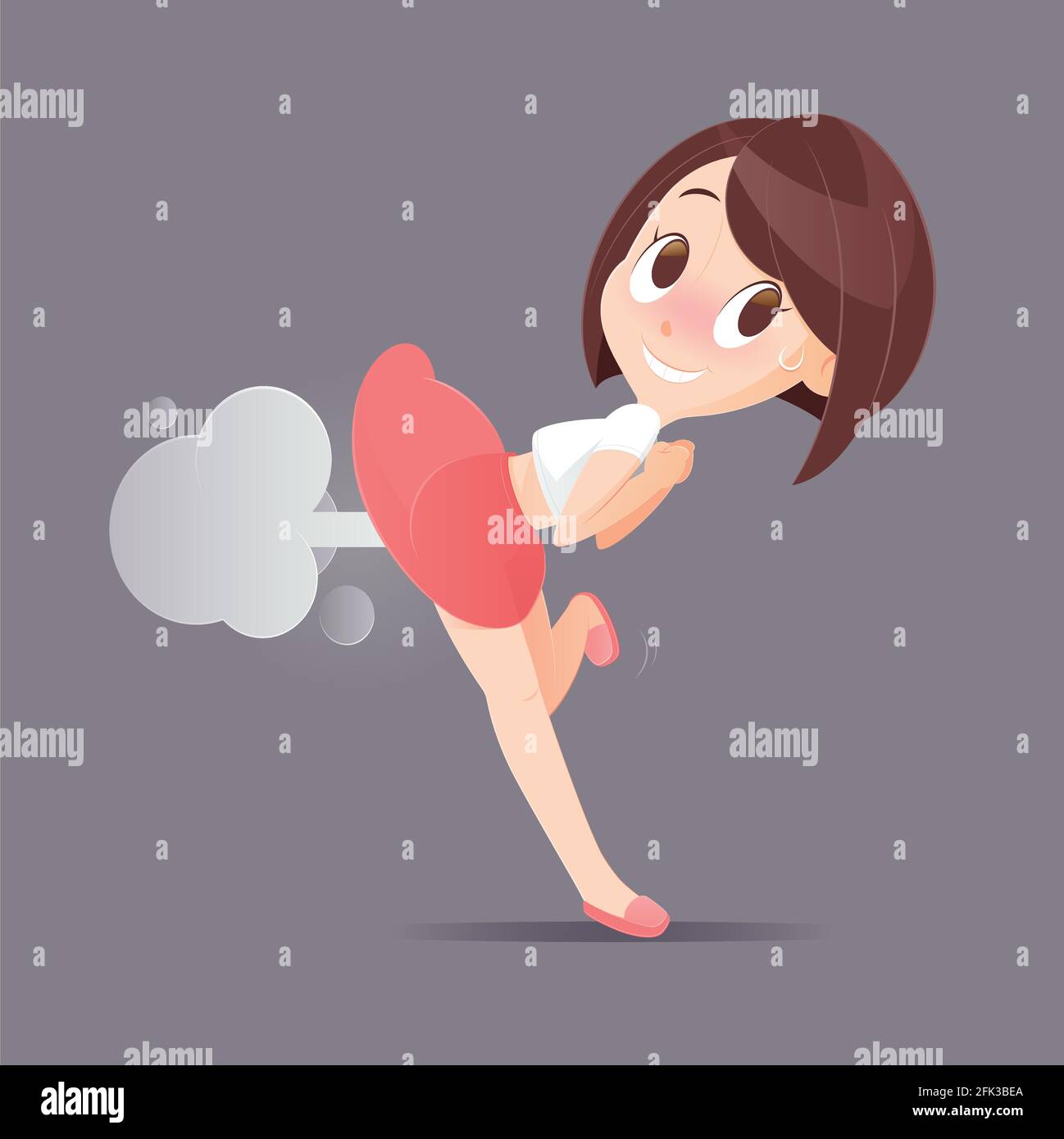 Cute Woman Farting With Blank Balloon Out From Her Bottom Vector Funny